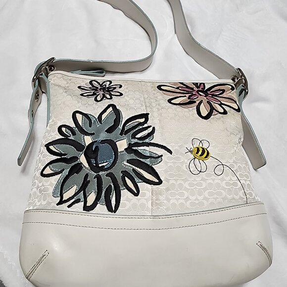 Coach | Bags | Coach Floral Bee File Crossbody Bag White | Poshmark